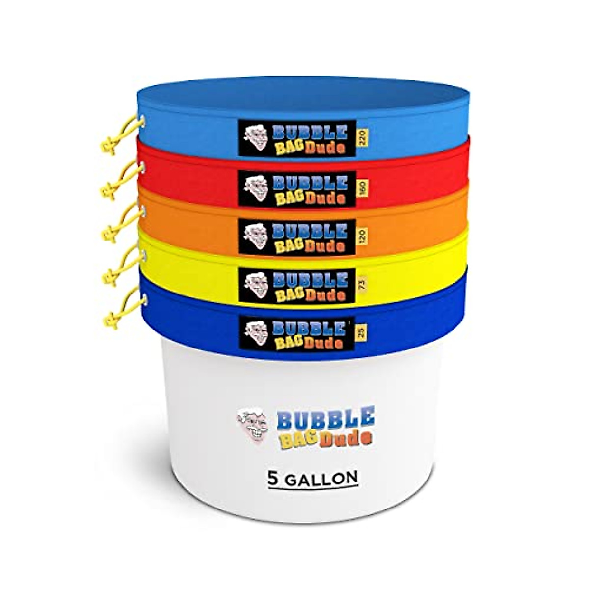 BUBBLEBAGDUDE Bubble Bags 5 Gallon 5 Bags Set - Herbal Ice Bubble Bag Essence Extractor Kit - Plant & Herb Extraction Bubble Bags with 10 x 10” Pressing Screen & Storage Bag (220 to 25-Micron Bags)