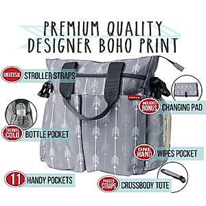 Zohzo Diaper Bag for Baby Diaper Tote Bag With Changing Pad, Insulated Pockets, Wipes Pocket, Waterproof Material, Stroller Straps, and Shoulder Strap