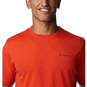 Columbia Men’s M Mist Trail Short Sleeve Tee Shirt, Cooling Material, Sun Protection, Bonfire, Small