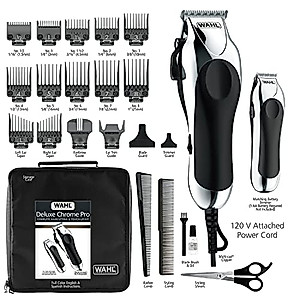 Wahl Clipper Deluxe Chrome Pro, Complete Hair and Trimming Kit, Includes Corded Clipper, Cordless Battery Trimmer, and Styling Shears, for a Cut Every Time - Model 79524-5201M
