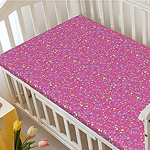 Polka Dots Themed Fitted Crib Sheet,Standard Crib Mattress Fitted Sheet Soft Toddler Mattress Sheet Fitted-Baby Crib Sheets for Girl or Boy,28“ x52“,Pink Sky Blue Yellow