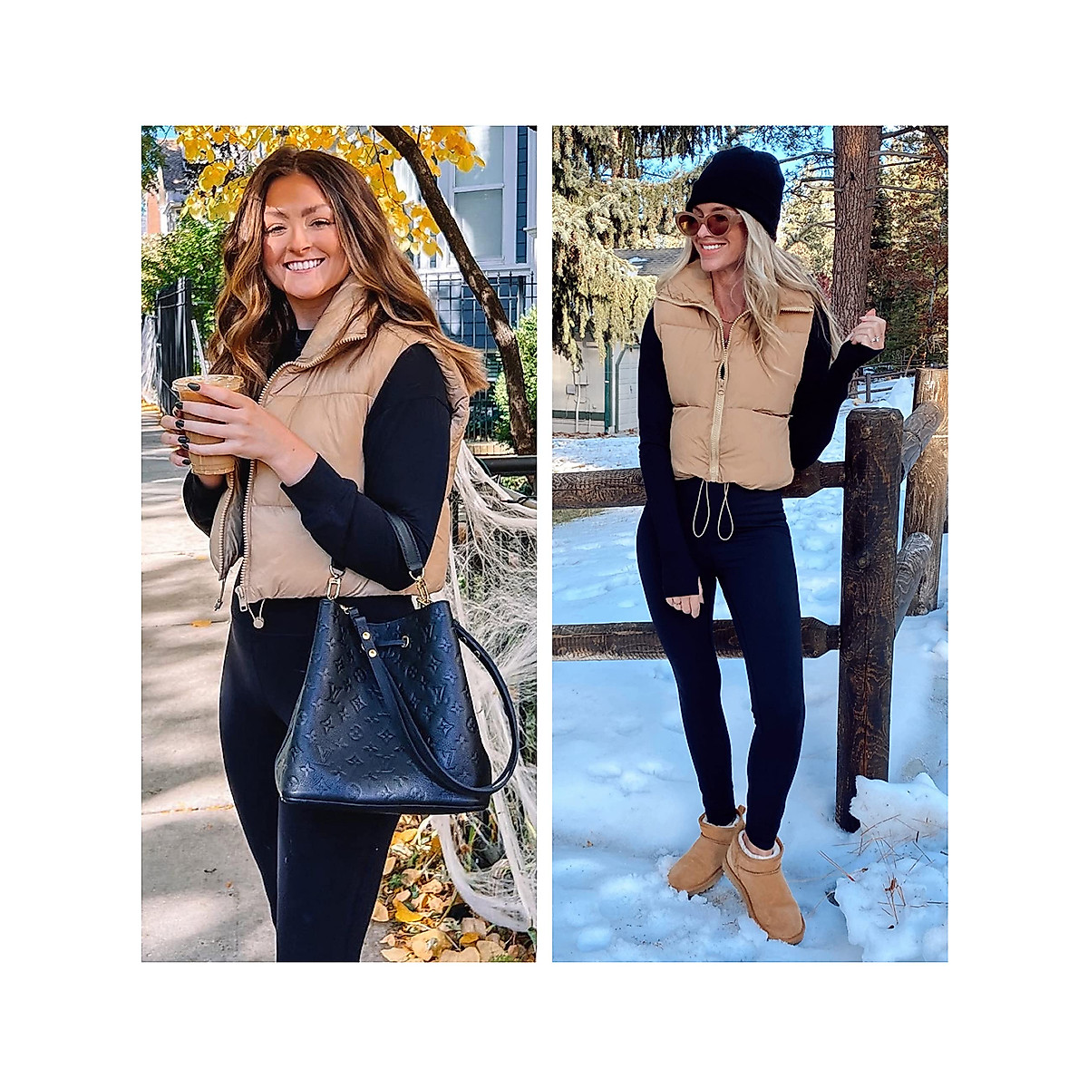 UANEO Cropped Puffer Vest Women Zip Up Stand Collar Sleeveless Padded Crop Puffy Vests (Khaki-S)