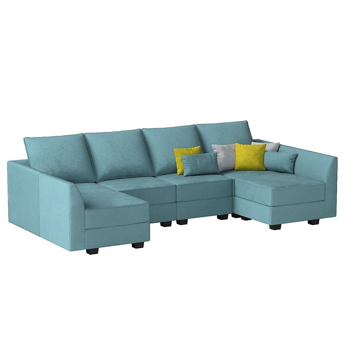 HONBAY Convertible Modular Sectional Sofa U Shaped Modular Couch with Storage Seat Modular Sofa Sectional Couch with Chaise, Aqua Blue