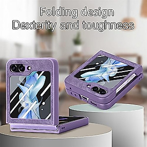 phone protective flip case Ultra Slim Case Compatible with Samsung Galaxy Z Flip 5 Case Built in Front Screen Protector, PU Leather Back Case Thin Case Minimalist Design Shockproof Full Body Protectiv