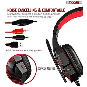 5 CORE Gaming Headset for PS4 PC One PS5 Console Controller, Noise Cancelling Microphone Over Ear Stereo Headphones with Mic, LED Light, Bass Surround, Earmuffs for Laptop Mac NES Games HDP GM1 R