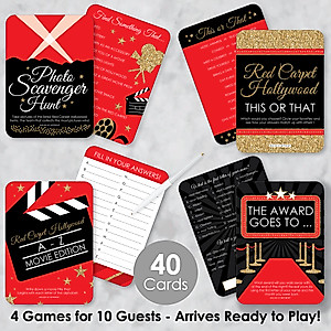 Big Dot of Happiness Red Carpet Hollywood - 4 Movie Night Party Games - 10 Cards Each - Gamerific Bundle