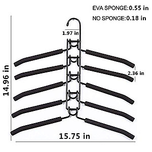 CESHUMD Space Saving Hangers for Clothes Detachable 5 Layers Stainless Steel Non-Slip Foam Padded Velvet Skirt Hangers Metal Closet Storage Organizer for Suits Pants Shirts Jeans 5-Tier Black