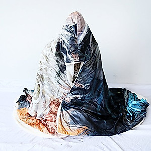 Wolf Warrior by SunimaArt Wolf Plush Wearable Hooded Blanket for Adult or Kids Sherpa Fleece Throw Animal Blanket with Hood (60"x 80")