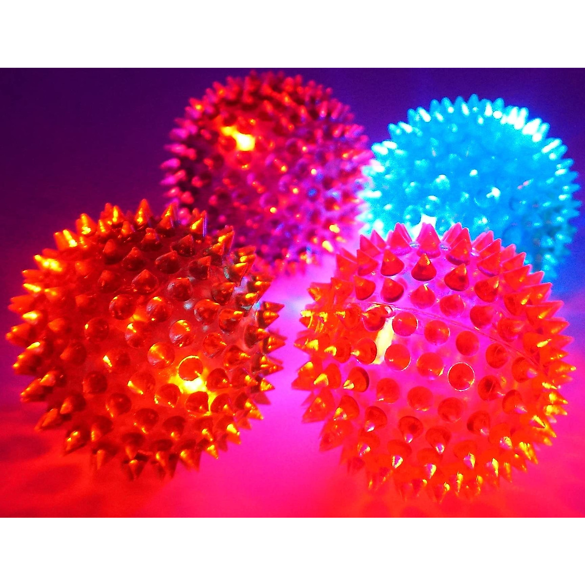 JA-RU Light Up Ball (4 Balls) Rubber Spiky Balls for Kids. Stress Relief Toy Autism Sensory Products. Dog Chew Toy Bulk Birthday Party Favors, Goodie Bag Stuffers. 699-4s