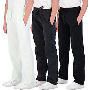 3 Pack: Girls Fleece Girl Open Bottom Sweatpants Pants Soft Athletic Pant Track Warm Sweatpant Casual Pockets Lounge Joggers Sports Pajama Kids Clothing Youth Sweats Wide Teen Running -Set 4,L (14)
