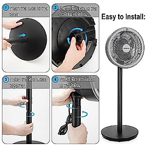 SONBION Standing Fan, 12 Inch Pedestal Fan with Remote Control, Three Speeds Air Circulator Fan, 2 In 1 Oscillating Air Circulation Floor Fan for Home Office, Two Height Settings and 7H Timer Function