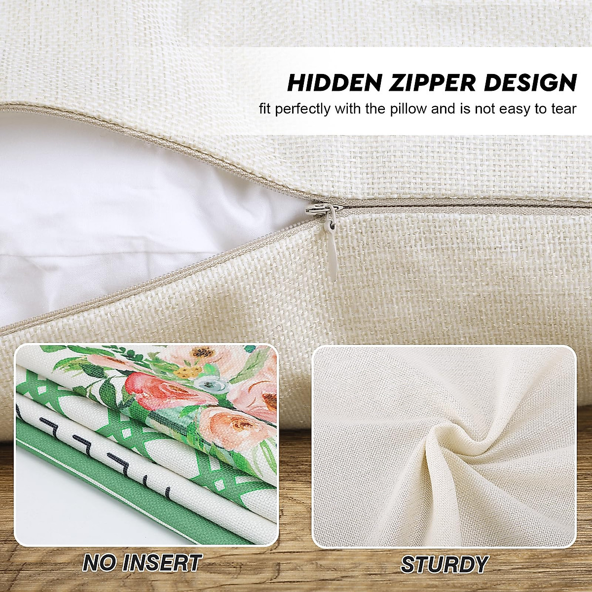 YGEOMER 18x18 Spring Pillow Covers, Set of 4 Pillow Covers, Spring Summer Farmhouse Outdoor Pillow Covers Green Garden Linen Cushion Case for Home Decor