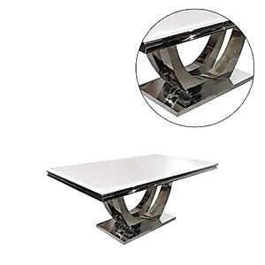 Simple Relax Rectangle Faux Marble Top Dining Table, White and Chrome