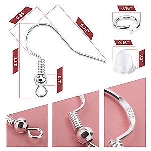 100 PCS/50 Pairs Earring Hooks, 925 Sterling Silver Hypoallergenic Earring Hooks for Jewelry Making, 300 PCS Upgraded Earring Making kit, Earring Making Supplies with Earring Backs and Jump Rings