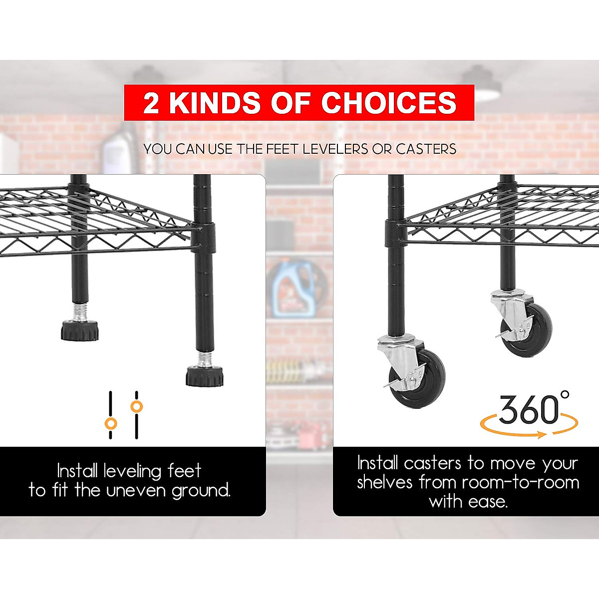 FDW 48" L×18" W×76" H Wire Shelving Unit Metal Shelf with 6 Tier Casters Adjustable Layer Rack Strong Steel for Restaurant Garage Pantry Kitchen Garage,Black