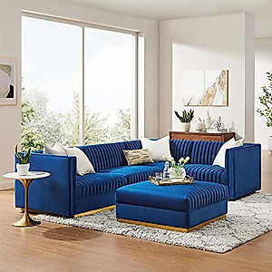 Modway Sanguine Channel Tufted Performance Velvet Modular Sectional, 5-Piece Right-Facing Sofa, Navy