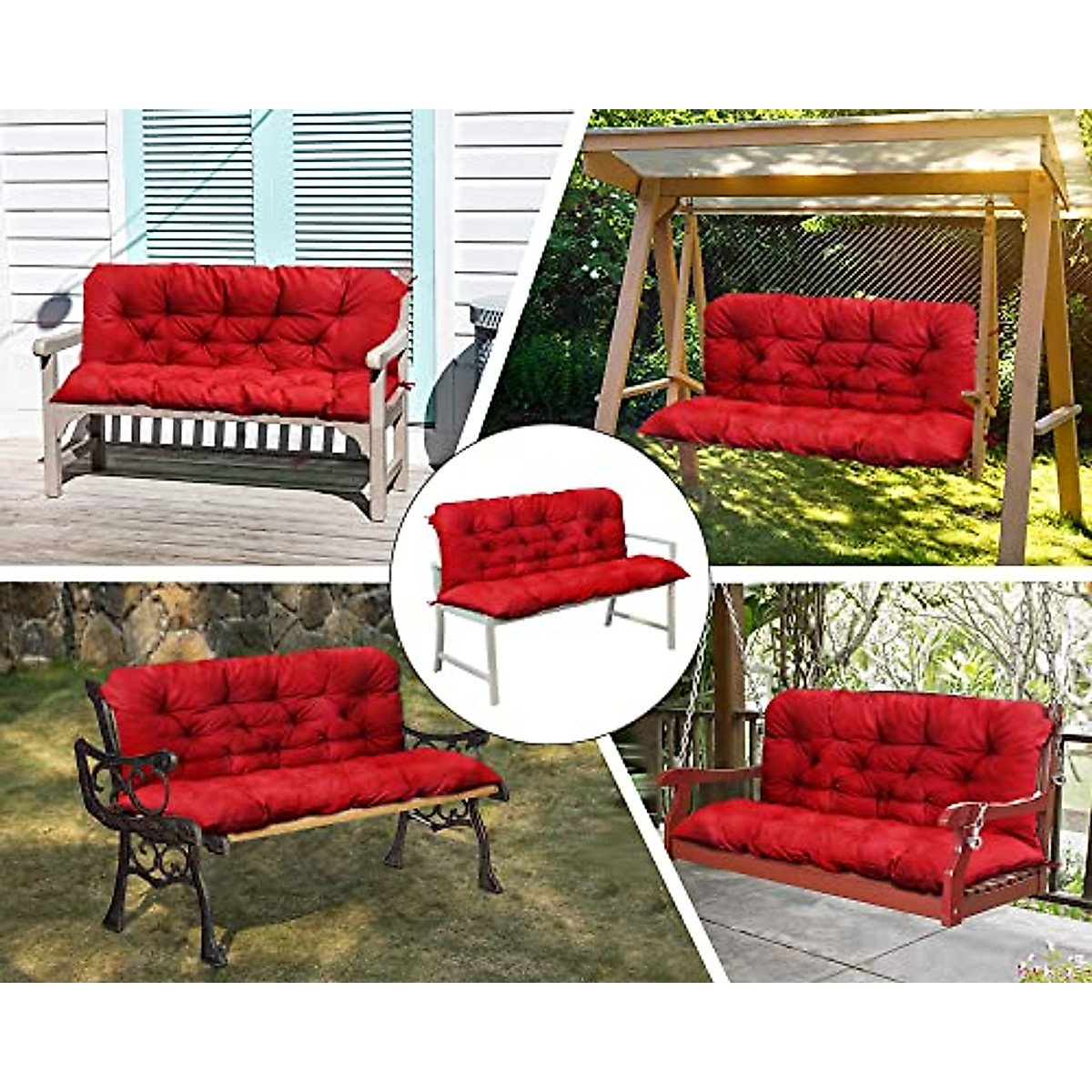 COSNUOSA Swing Replacement Cushions Waterproof Porch Swing Cushions 2-3 Seater Outdoor Swing Cushions for Outdoor Furniture Red 60x40 Inches
