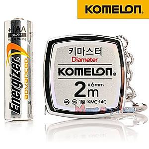 Komelon KMC-14C Keymaster Metric Tape Measure 2-Meter/Diameter Keychain Pocket Mini Key Chain Ring Chrome Coated Measuring Tool with English Manual Included