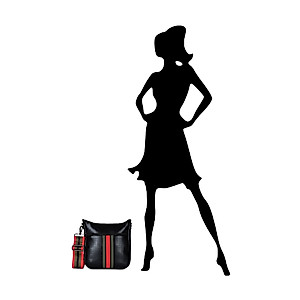 Haute Shore - Jeri Bello Crossbody Tote, Black Coated W/Olive, Black, & Red Stripe