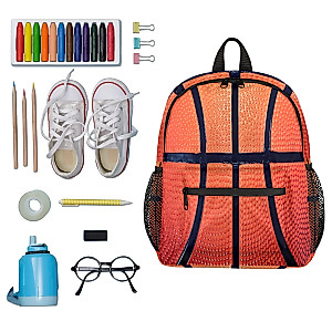 Basketball Backpack for Boys, 12 In Kids Toddler Backpack Sport Ball Kindergarten Preschool Bookback Travel Bag Snack Bag with Chest Strap for Children
