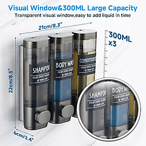 Shampoo and Conditioner Dispenser,GlintGath Shower Dispenser 3 Chamber No Drill Shampoo Dispenser for Shower Wall Mounted Shower Soap Dispenser for Bathroom Hotel,3 * 300ML,Gun Gray