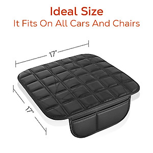 Trobo Seat Cushion, Non-Slip PU Leather Car Support Pillow for Driving Seat with 2 Pocket Organizer, Memory Foam Comfort Chair Pad Protector for Lower Back Pain Relief, for Long Trips, Home & Office