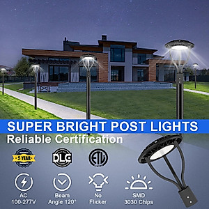LED Post Top Light with Dusk to Dawn Photocell,80W/100W/120W/150W Power Tunable,3CCT 3000K-4000K-5000K,LED Circular Pole Light Outdoor Post Light,for Garden Street Lighting,IP65 DLC&ETL Listed-2Pack