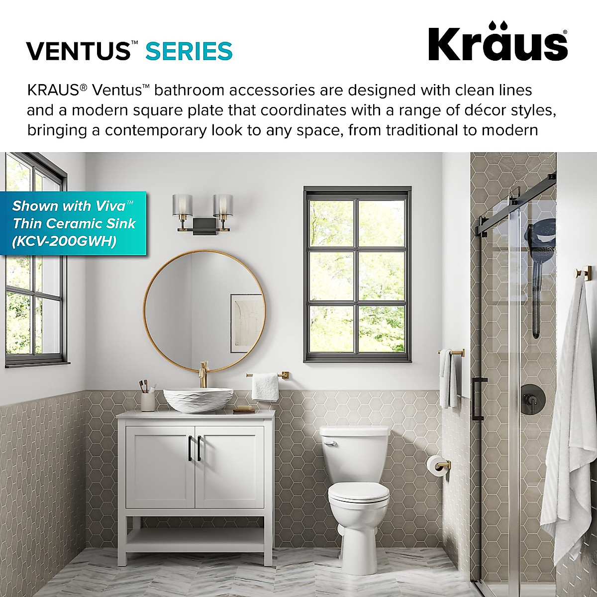 KRAUS Ventus Bathroom Robe and Towel Double Hook, Brushed Gold Finish, KEA-17702BG
