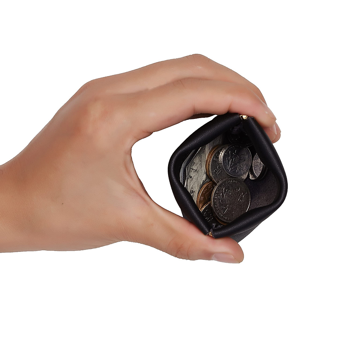 Travelambo Leather Squeeze Coin Purse Pouch Change Holder For Men & Women (01 Vintage Black)