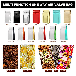 8oz 1/2 lb 60pcs Coffee Bags with Valve,Coffee Packing Bags Vented Coffee Bean Bags Barrier Bags Store Bags for Coffee Packaging， Coffee Storage Pouches Coffee Bag Zipper with Seal（White+Black）