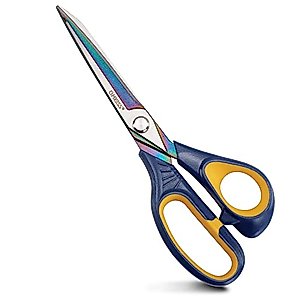 Scissors, QMVESS 9.5 Inch Premium Fabric Scissors Heavy Duty Multi-Purpose Sewing Scissors Titanium Coating Forged Stainless Steel Tailor Scissors Soft Grip Handle for Fabric Cardboard Leather Carpet