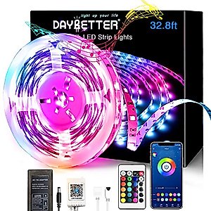 DAYBETTER Smart Led Lights 32.8ft, App Controlled Led Strip Lights Kits with 24 Keys Remote, Timer Schedule Led Lights Strip, Color Changing Led Lights for Bedroom Party Kitchen