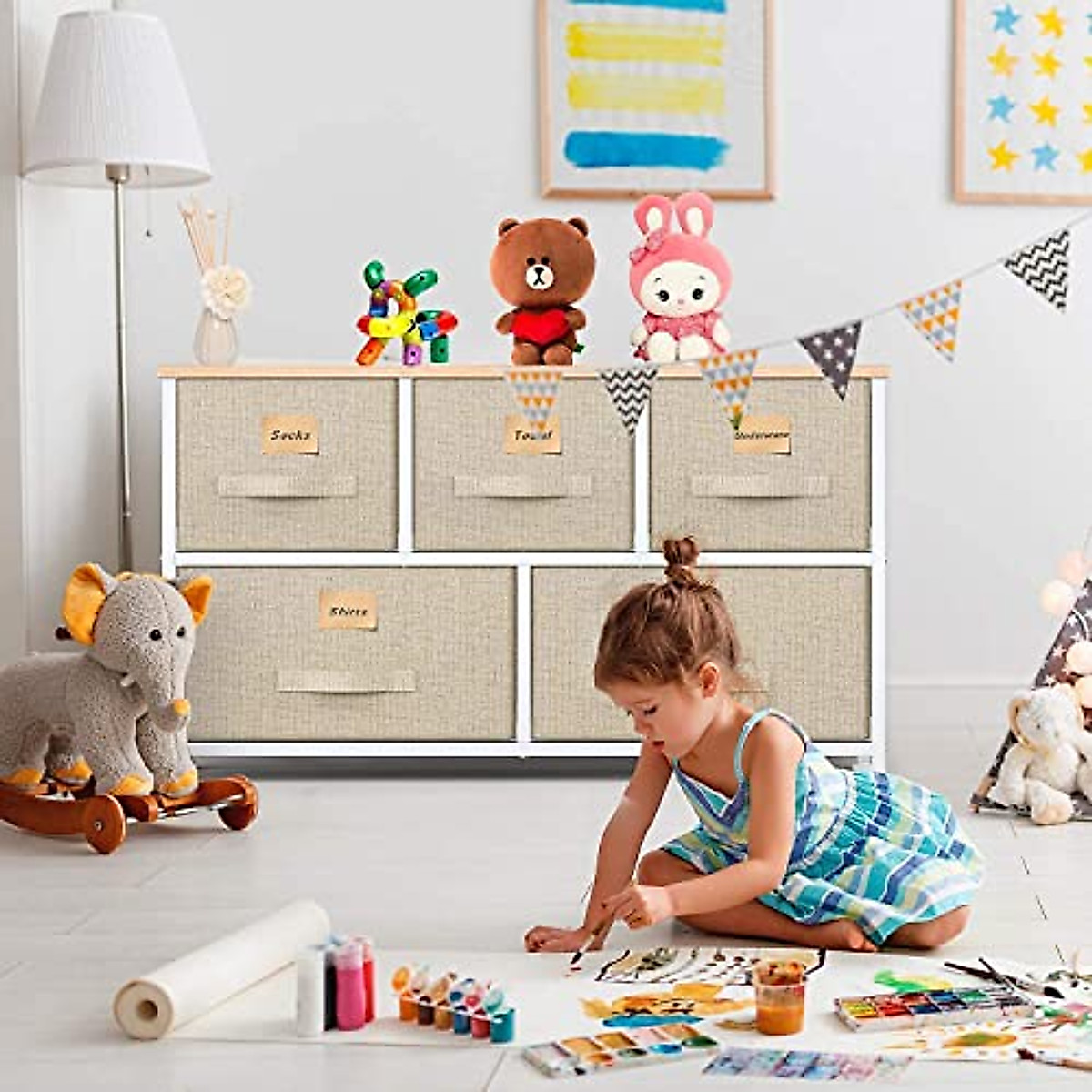 Pipishell 5 Drawers Fabric Dresser,4 Drawer Organizer Unit Fabric Dresser for for Bedroom Closets, Living Room, Nursery Room, Hallway