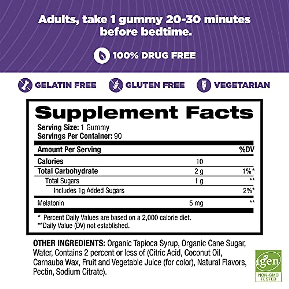 Natrol Melatonin Sleep Aid Gummy, Fall Asleep Faster, Stay Asleep Longer, 100% Drug and Gelatin Free, Non-GMO, 5mg, 90 Strawberry Flavored Gummies