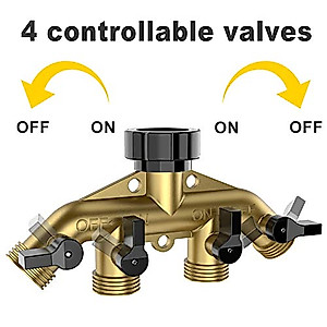 VLAY 4 Way Garden Hose Splitter,Hose Connector 3/4" with Shut-Off,Hose Spigot Adapter with 4 Valves