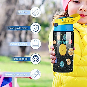 Custom Sun Galaxy Planet Kids Water Bottle for Girls Boys Personalized Insulated Stainless Steel Sports Water Bottles with Straw Lid Customized Reusable Drinking Bottles for School