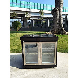 Modular 4 Piece Island Electric and Propane or Natural Gas BBQ Outdoor Black Stainless Steel Grill Kitchen with Double Wine Refrigerator, Sink, Rotisserie, Black Marble Top and FREE Protective Canvas Cover