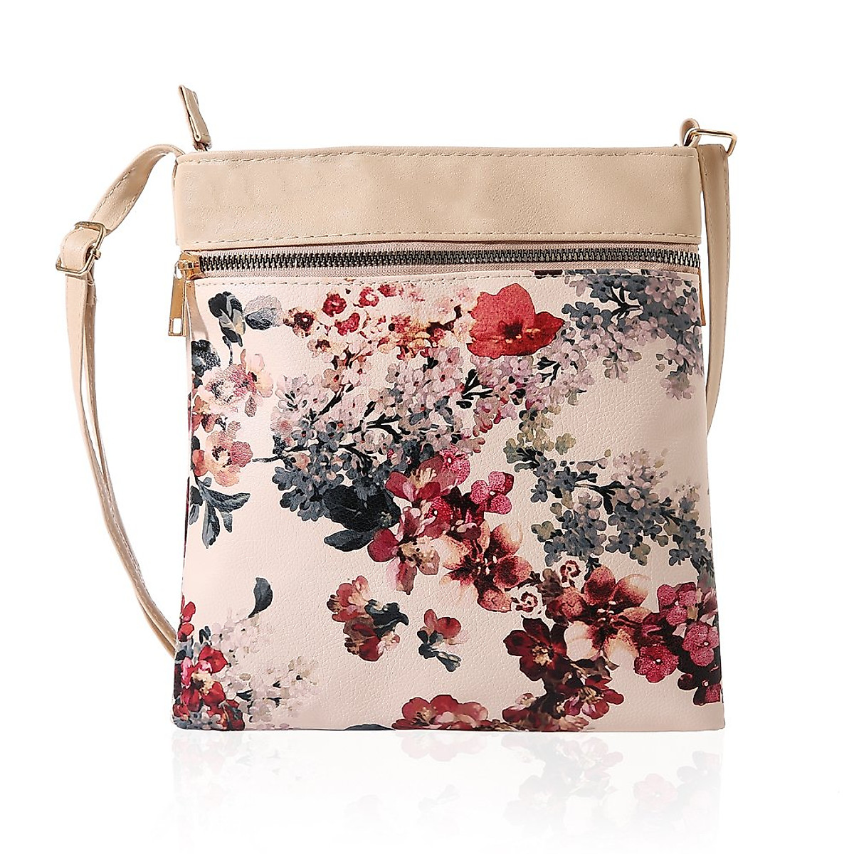 Joyzeal Crossbody Bag Multi Zipper Pocket Bag Flower Design Handbag Purse for Women Shoulder Bag