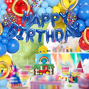 123Pcs Red Yellow Blue Balloons Garland Includes Foil Confetti Mixed Sizes Latex Balloon for Birthday Decorations, Baby Shower, Carnival, Circus, Party Supplies, Backdrop Decor