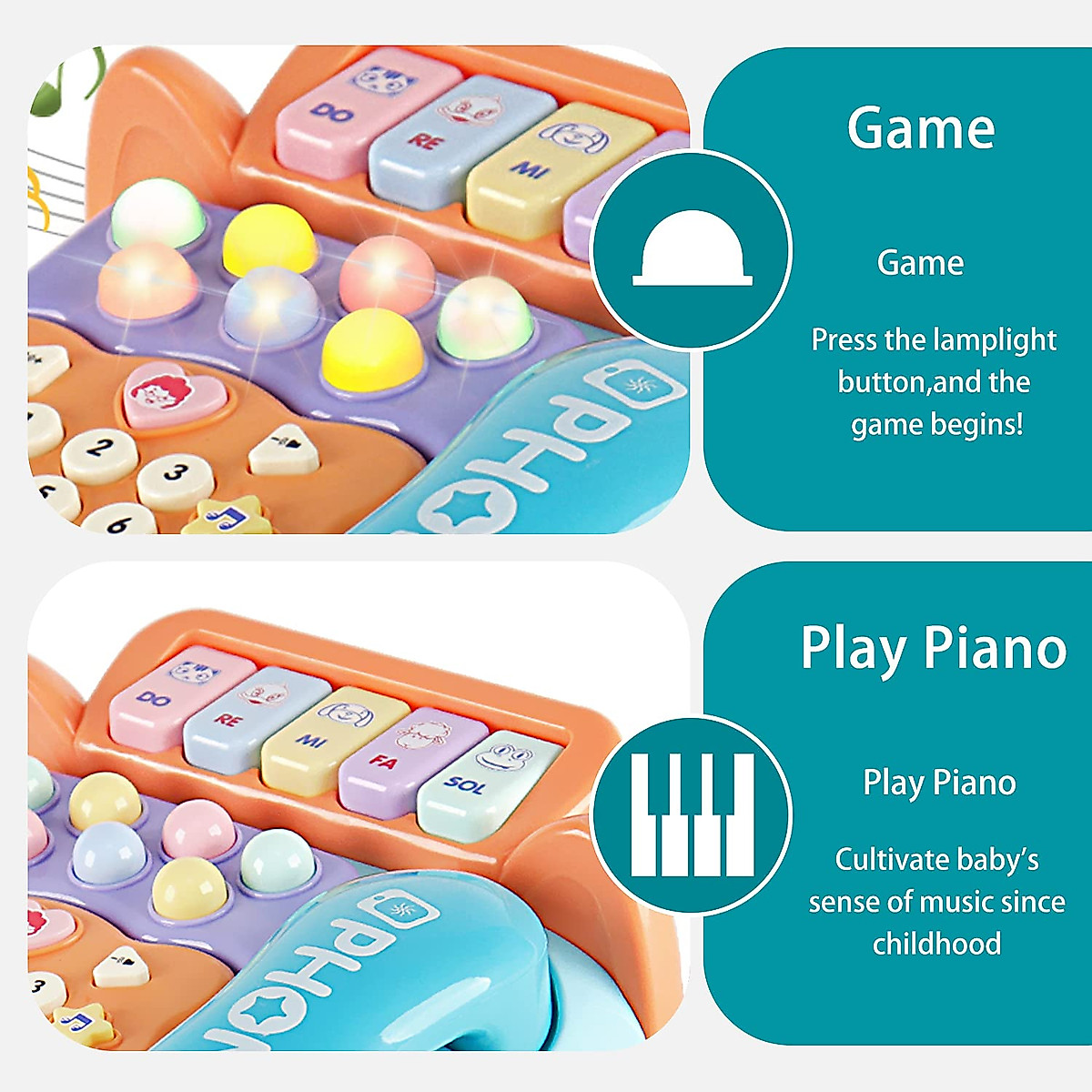 Chirldren Telephone Toy Cartoon Simulated Landline Smartphone Drag Function Call Play Piano Early Education Music Learn Hit Hamster Children Enlightenment Brain Toys Creative Gift for Kids Blue