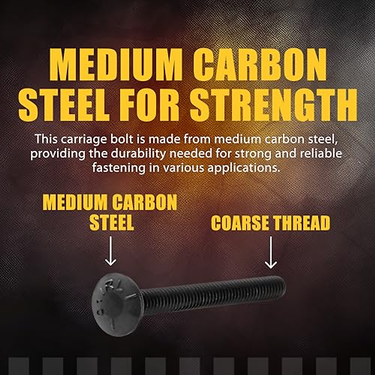 ASMC Industrial 1/4-20 x 2-1/2" Coarse Thread Grade 5 Carriage Bolt - Medium Carbon Steel for Heavy-Duty Fastening - Corrosion-Resistant Black Oxide Finish, Pack of 50