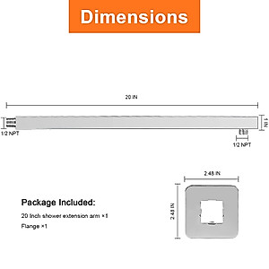 HarJue Shower Arm, Rain Shower Head Extension Extender, With Flange and Teflon Tape, Made of Thicken Stainless Steel for Bathroom Rainfall Showerhead (20 Inch, Chrome)
