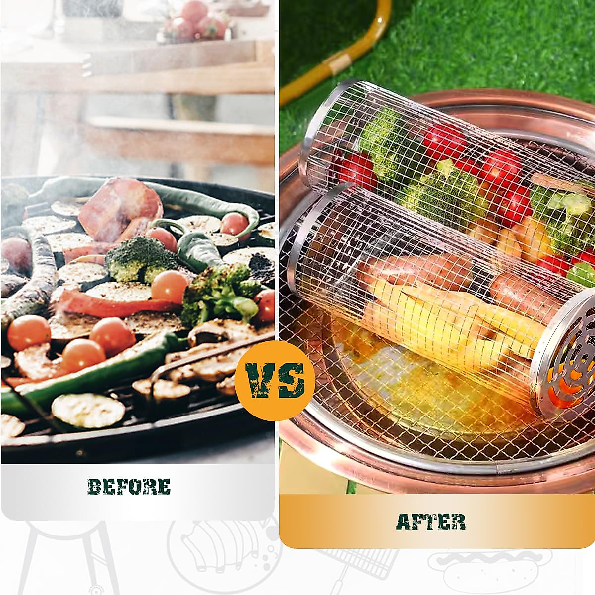 Grill Basket,11pcs Rolling Grill Baskets For Outdoor Grill With Barbeque Grilling Accessories,Stainless Steel Barbecue Folding Grill Basket With Handle,Brush,Portable Bbq Camping For Fish,Shrimp,Vegetables,Birthday Gifts For Men Dad