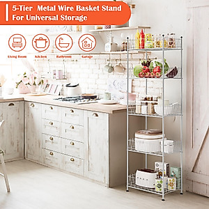 smusei Bathroom Storage Shelf Freestanding Bathroom Shelves Organizer, 5 Tier Bathroom Towel Storage Rack Stand Metal Wire Shelving Units for Small Space Kitchen Pantry Laundry Room, Silver