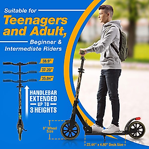 SereneLife Kick Scooter Adult Teenagers Kids- 2 Wheel Kids Scooter with Adjustable T-Bar Handlebar - Alloy Anti-Slip Deck - Portable Folding Scooters for Kids with Carrying Strap - Camouflage