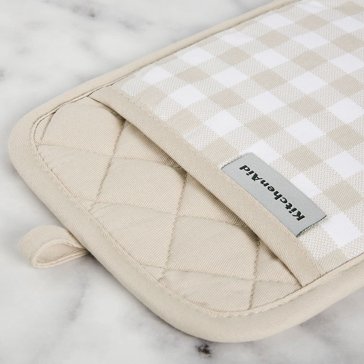 KitchenAid Gingham Pot Holder 2-Pack Set, Milkshake Tan, 7"x10"