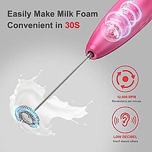 Bonsenkitchen Milk Frother Handheld, Automatic Milk Foam Maker Hand Frother for Coffee, Matcha, Hot Chocolate, Battery Operated Mini Drink Mixer-Hot Pink