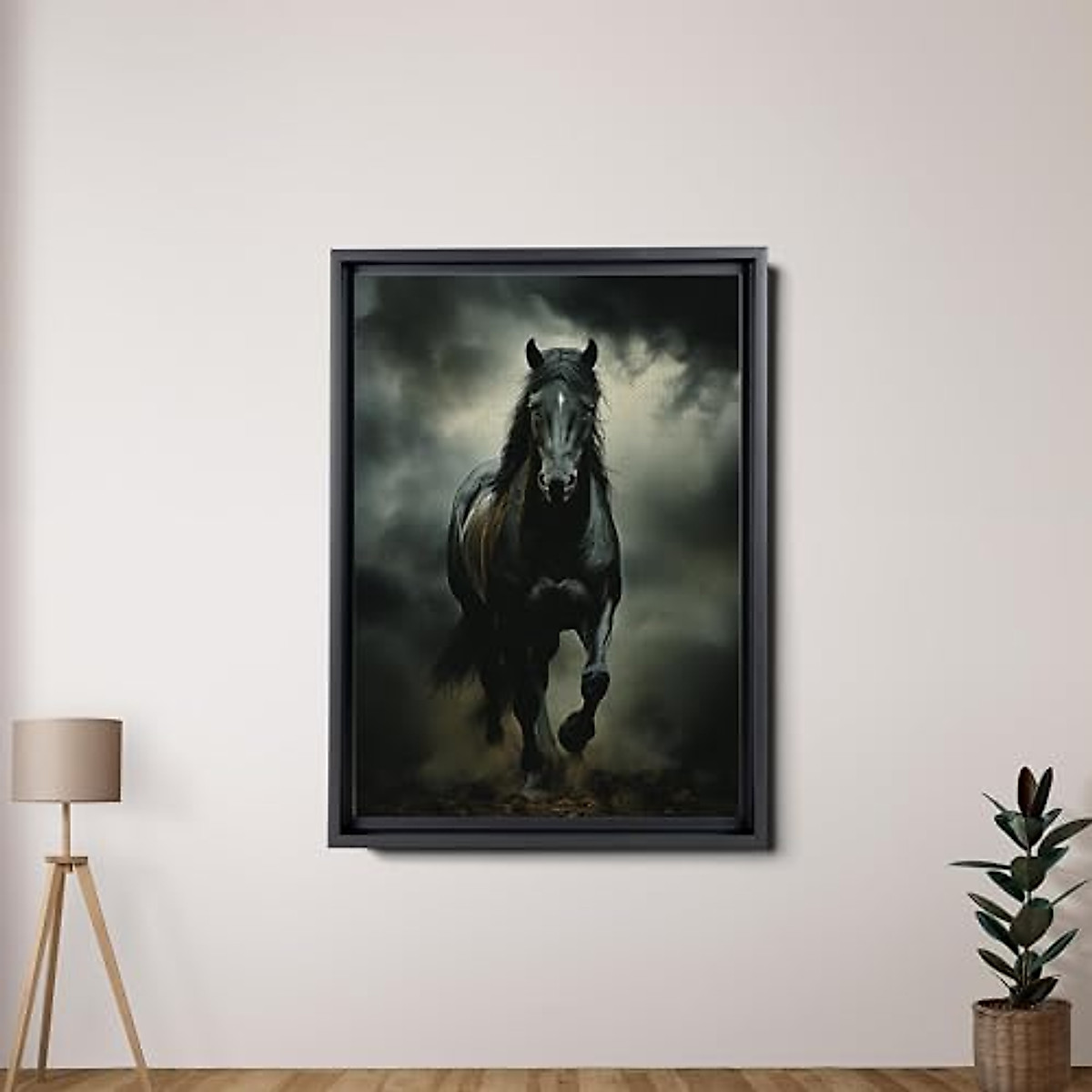 Majestic Black Stallion Galloping In The Clouds, Black Horse On Salt Flats, Canvas Print, Black Horse Print, Black Horse Wall Art, Canvas Prints, Art Print