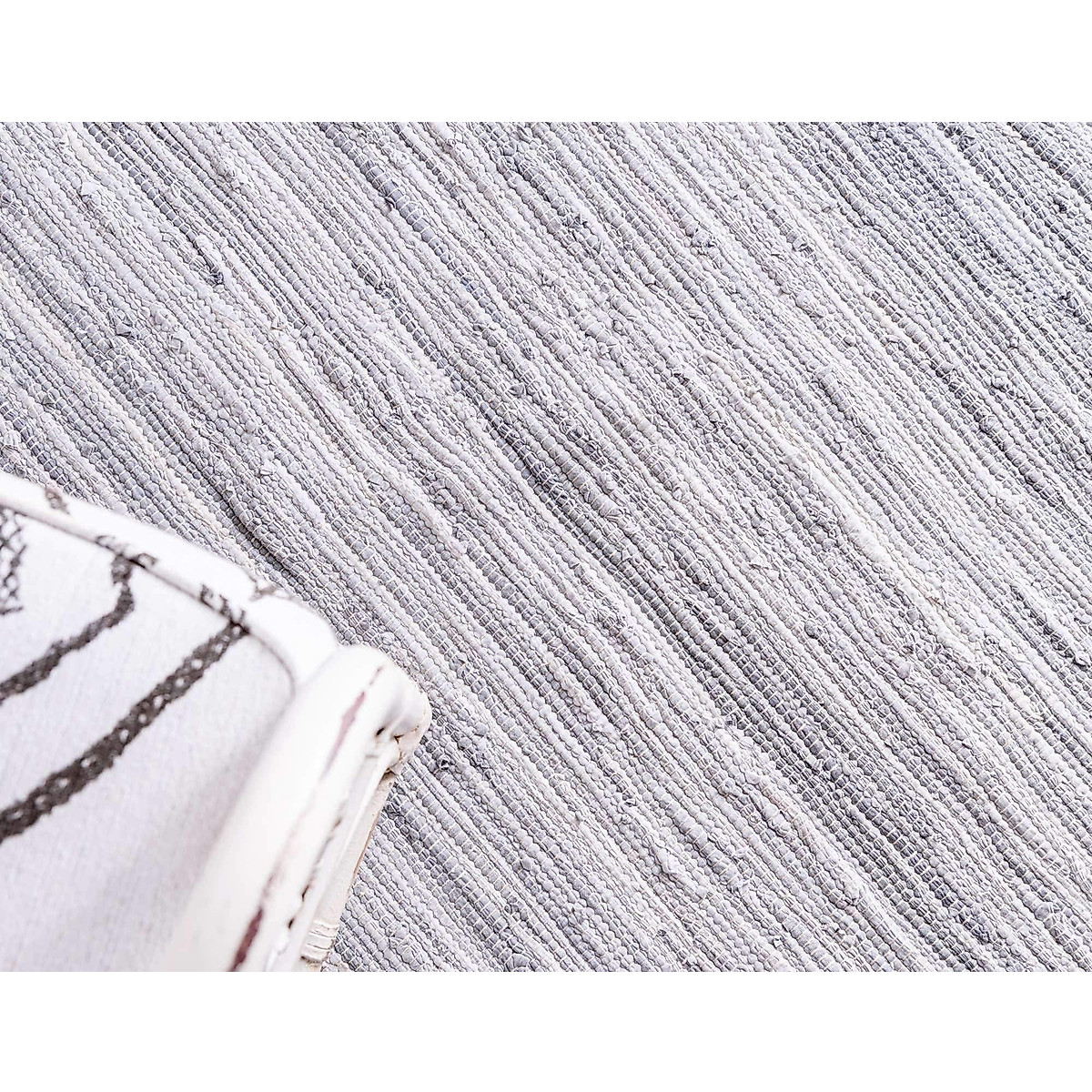 Unique Loom Chindi Cotton Collection Soft Hand Woven Natural Fiber Striped Area Rug, 9 ft x 12 ft, Gray/Ivory