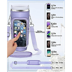 OriJoy Water Bottle Carrier Holder Pouch with Phone Pocket for Stanley Quencher H2.0 & Adventure 40 oz Tumbler, Protector Sleeve with Strap